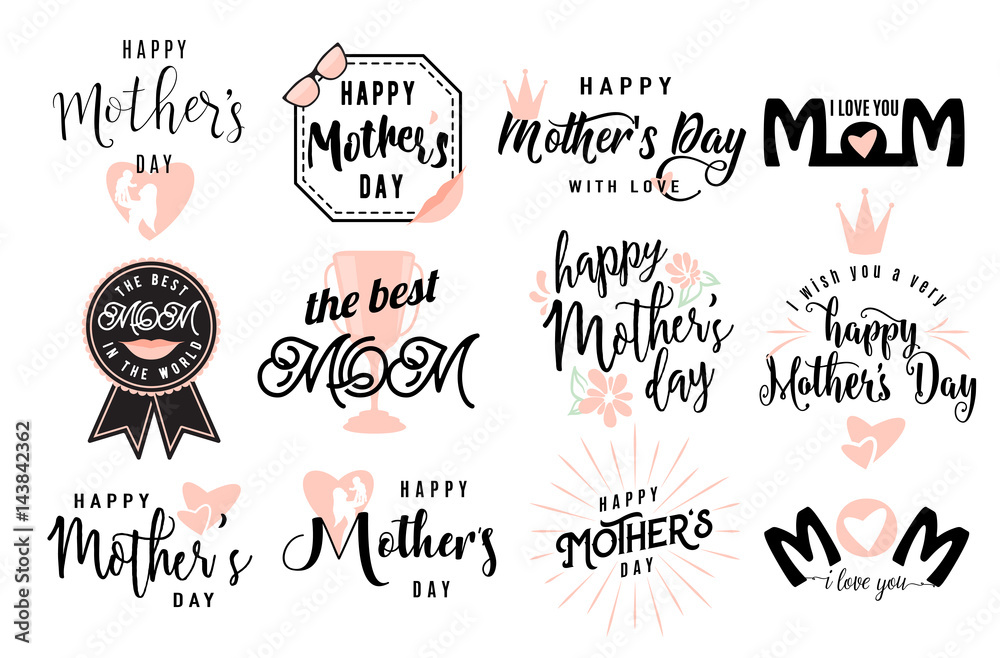 Vector illustration of logo set emblem for mother day greeting Stock ...