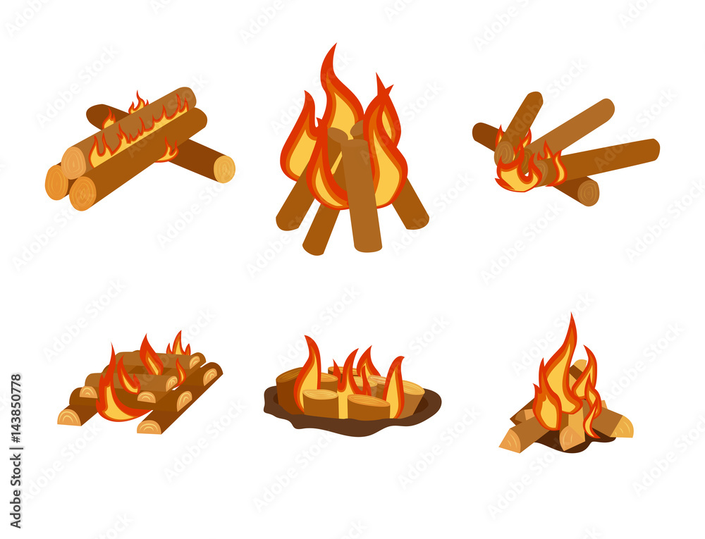 Isolated illustration of campfire logs burning bonfire and firewood ...