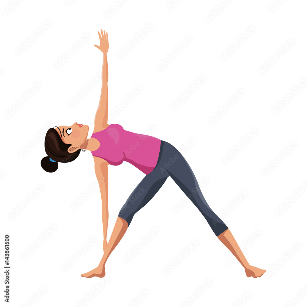 Girl Doing Yoga With Extended Triangle Pose Cartoon Icon Over White Background Colorful Design