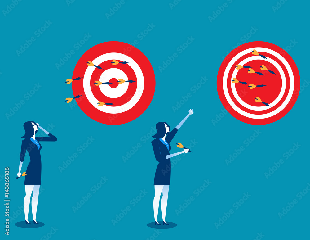 Businesswoman throwing darts at dart board. Concept business success ...