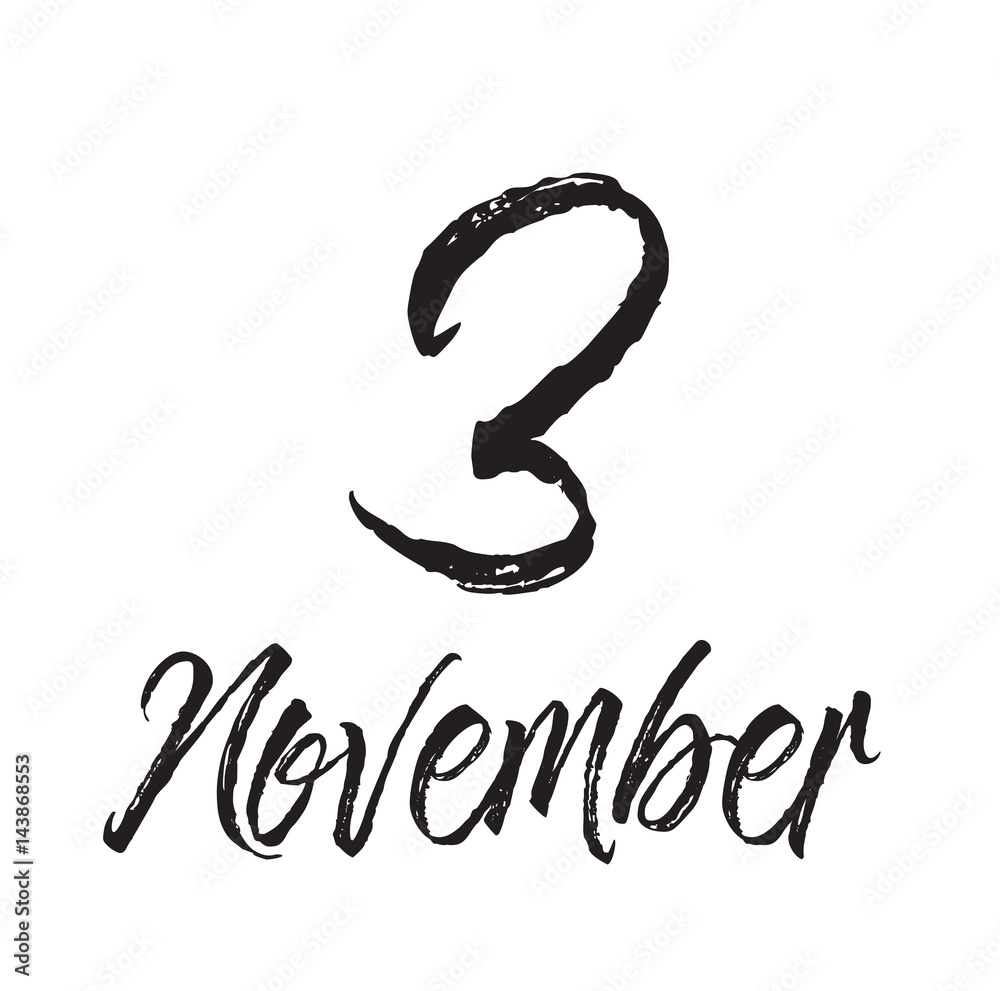 3 november, text design. Vector calligraphy. Typography poster. Stock ...