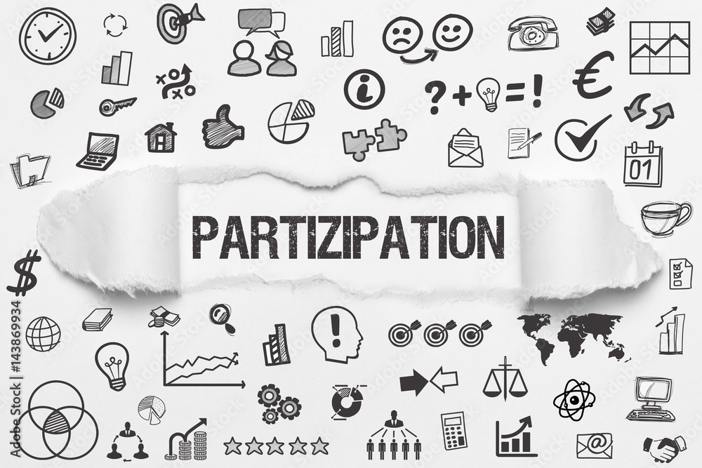 Partizipation / weißes Papier mit Symbole Stock Photo | Adobe Stock