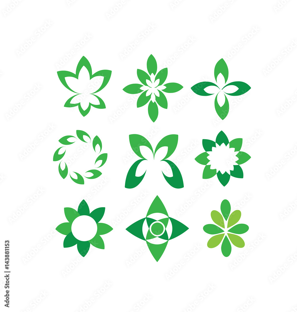 Vector green abstract shapes, nature inspired icons set Stock Vector ...