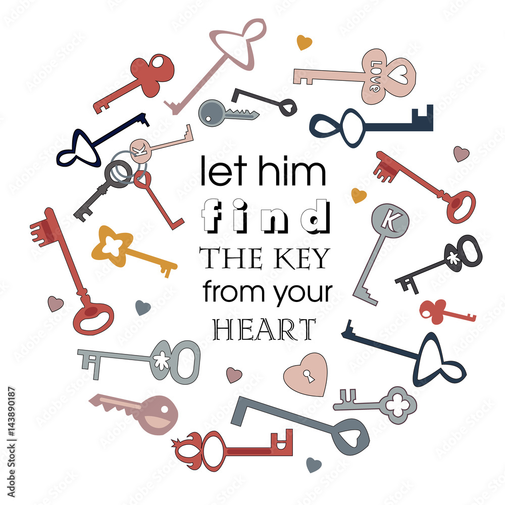 Let him find the key from you hart. Vector image of keys. Cartoon style ...