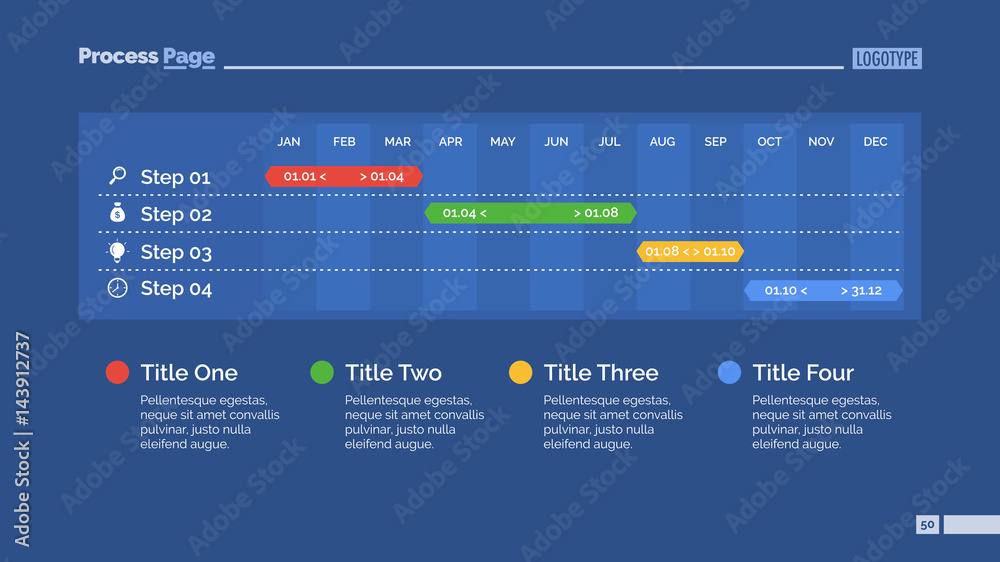 Four Steps Calendar Diagram Slide Template Stock Vector | Adobe Stock