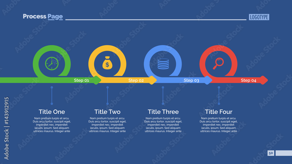 Four Steps Timeline Slide Template Stock Vector | Adobe Stock