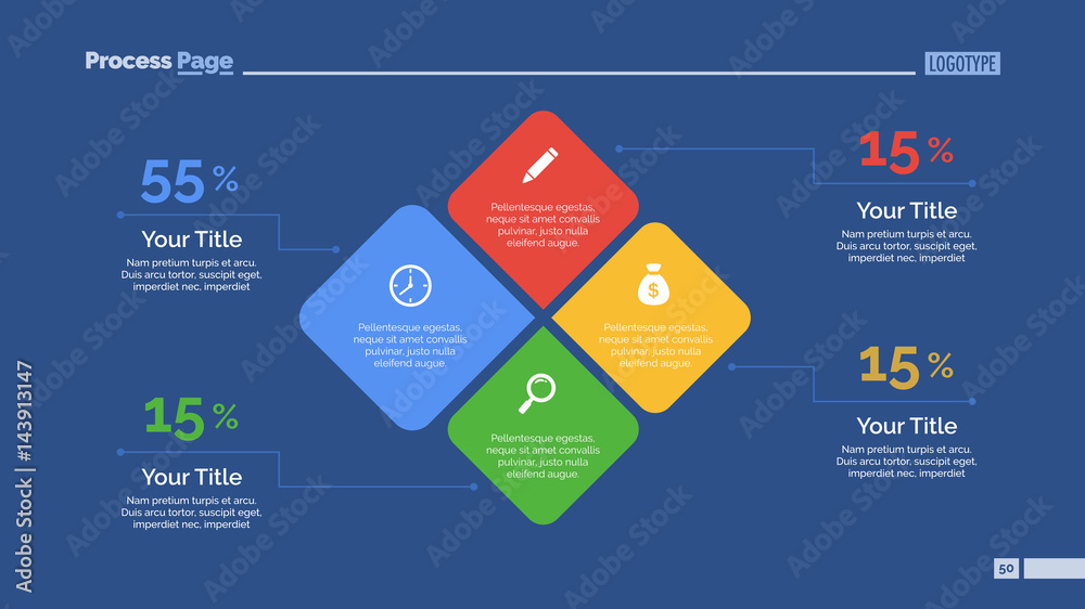 Percentage Squares Diagram Slide Template Stock Vector | Adobe Stock