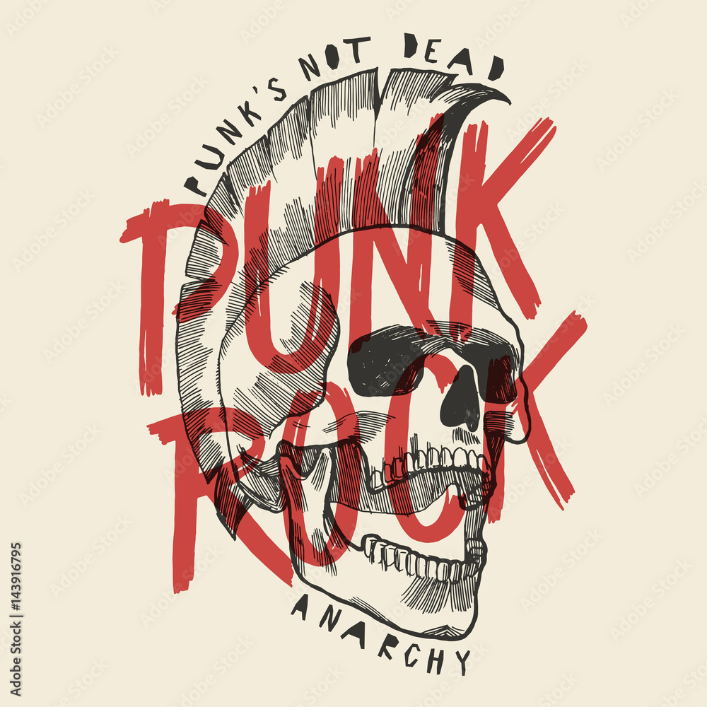 punk rock skull print. punk is not dead anarchy poster Stock Vector ...