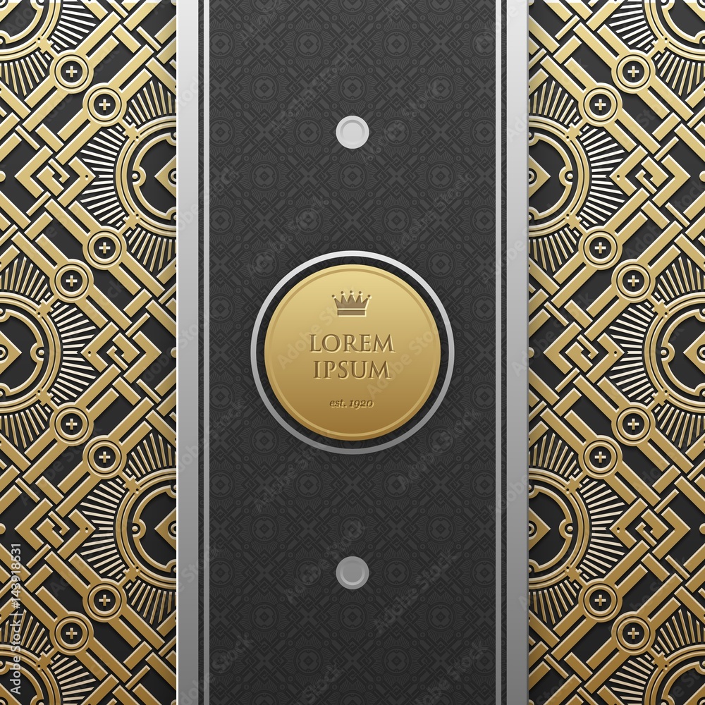 Vertical banner template on golden metallic background with seamless ...