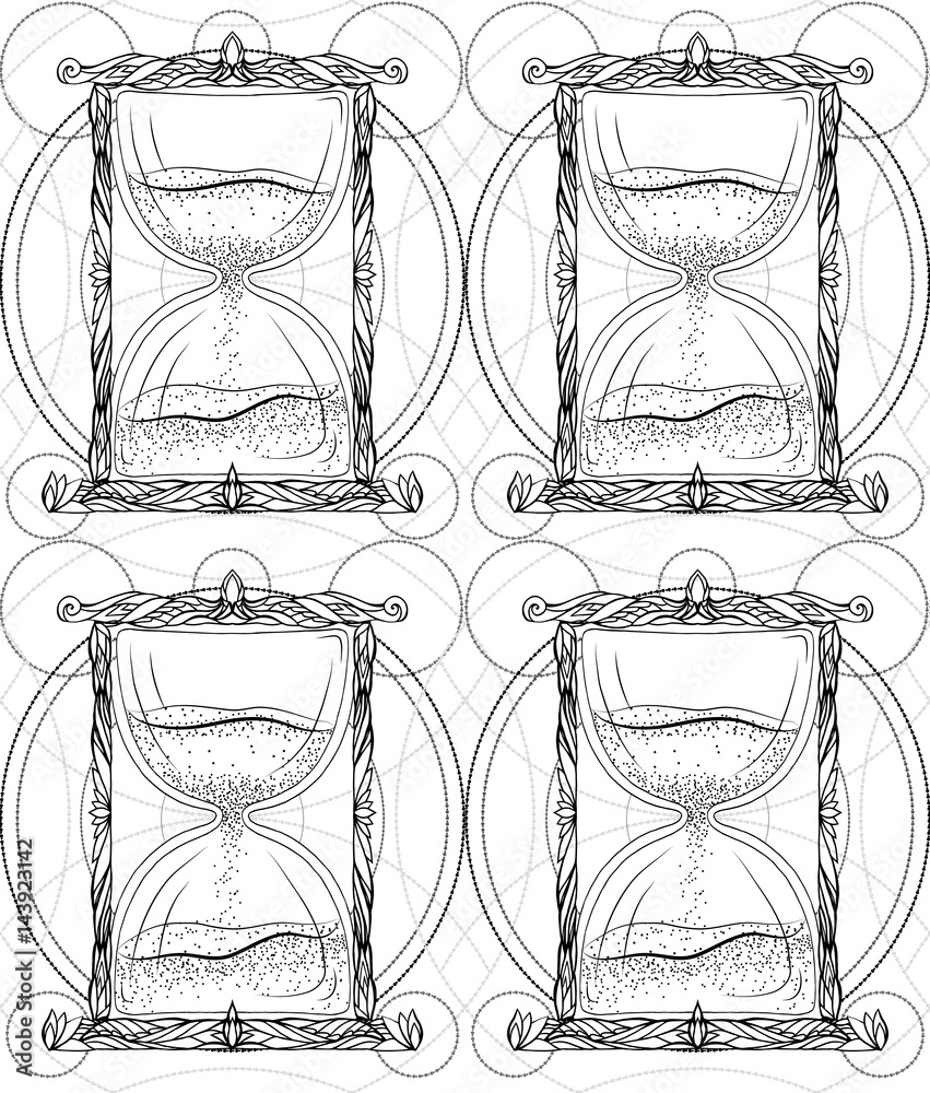 Seamless magical texture with an hourglass with a boho pattern. Vector ...