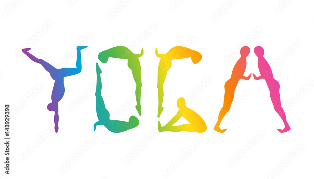 Silhouettes in yoga poses spelling out YOGA Stock Vector | Adobe Stock