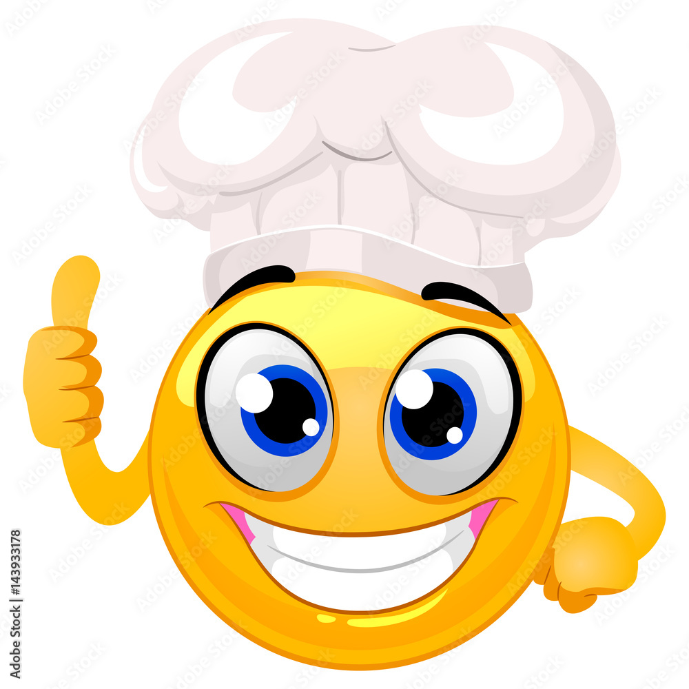 Vector Illustration of Smiley Emoticon as Chef Hat doing ok Hand sign ...