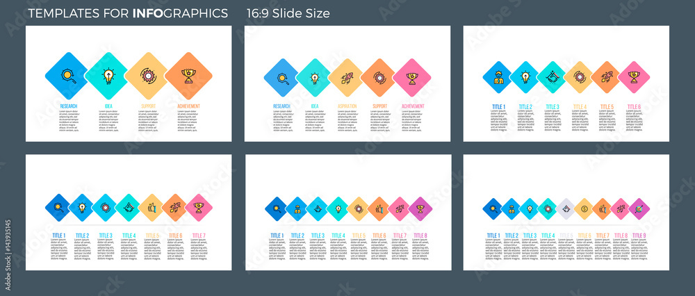Business infographics. Presentation templates with 4, 5, 6, 7, 8, 9 ...