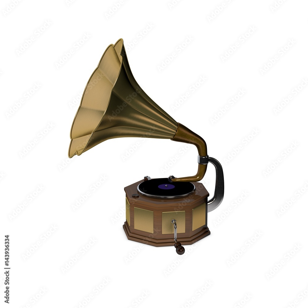 Gramophone.Isolated on white background.3D rendering illustration ...