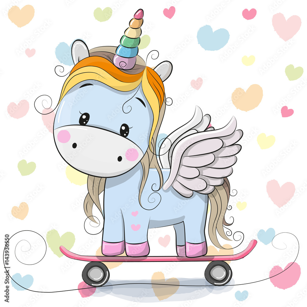 Cute Cartoon Blue Unicorn Stock Vector | Adobe Stock