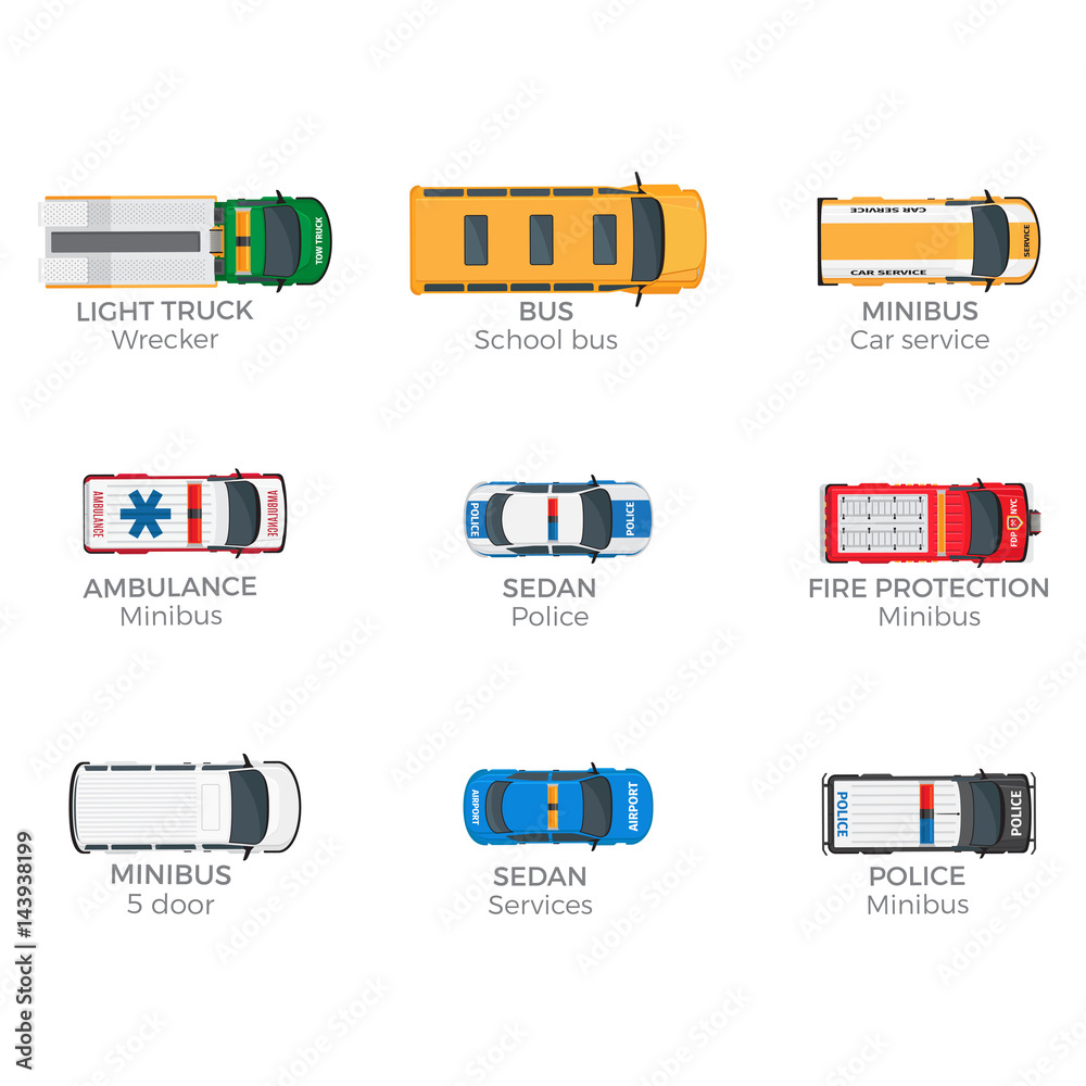 Emergency Vehicles Top View Vector Icons Set Stock Vector | Adobe Stock