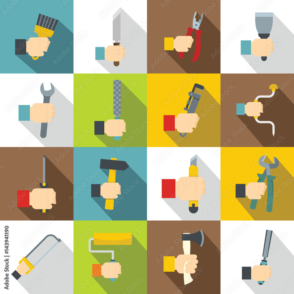 Hand tool icons set building, flat style Stock Vector | Adobe Stock