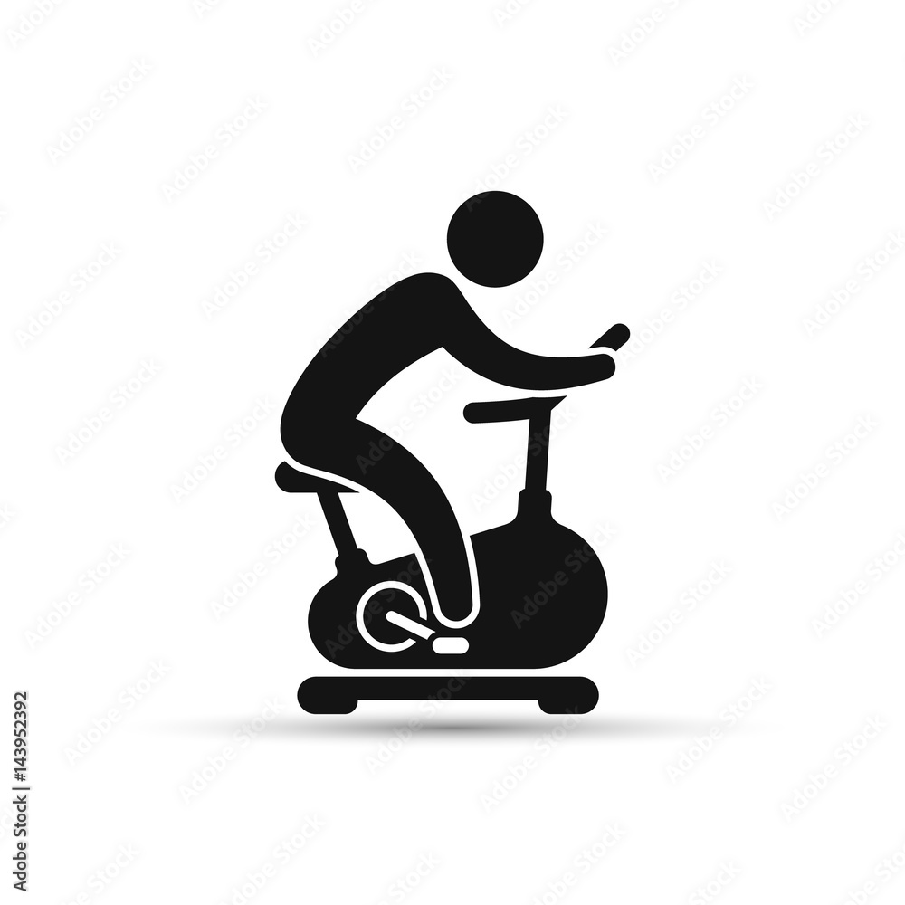 Man training on exercise bike icon. Vector icon on white background ...