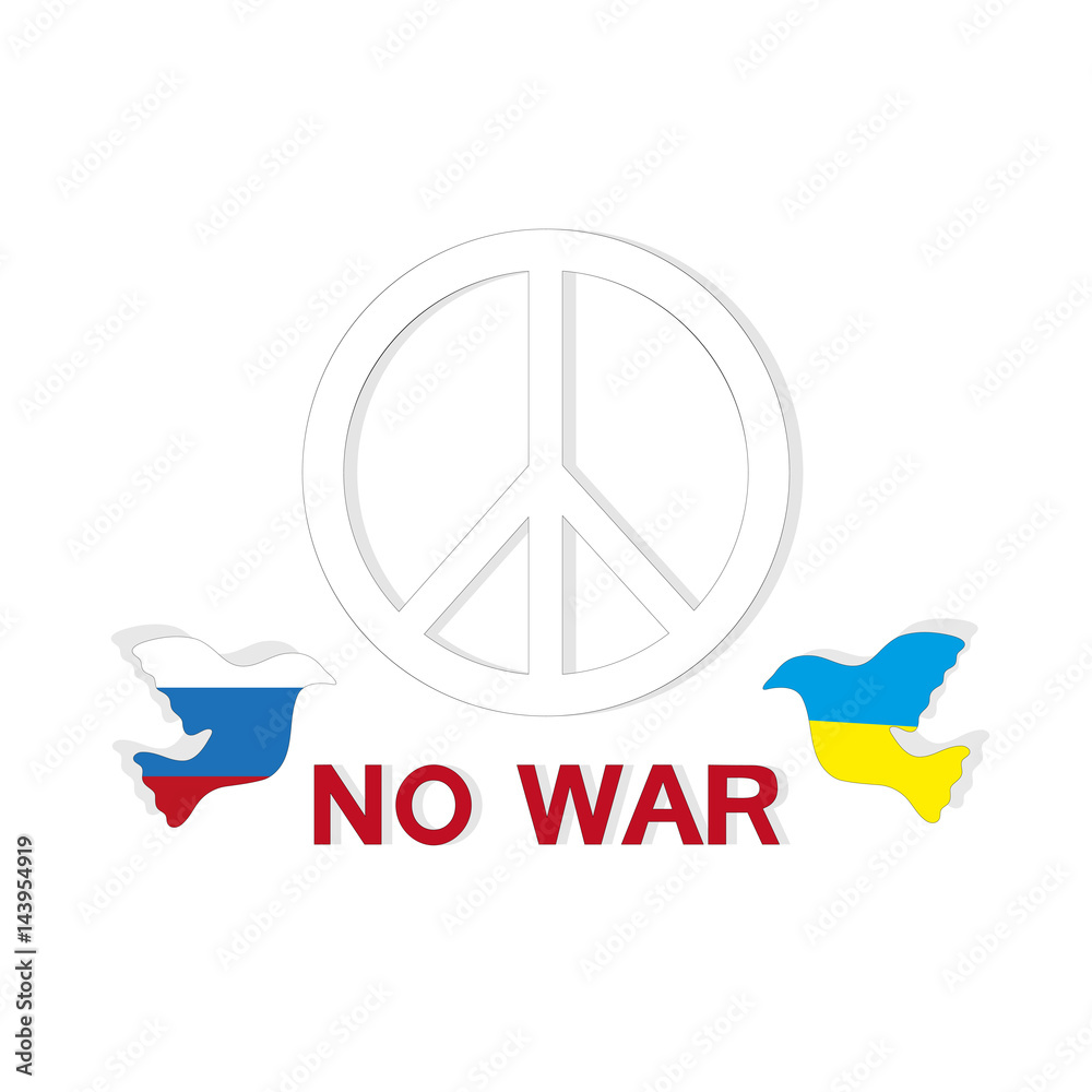 Vecteur Stock peace symbol on a white background and two doves in ...