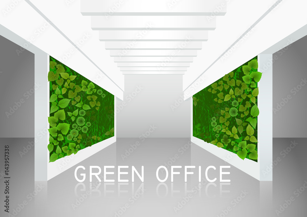 Vector illustration about vertical landscaping of walls in office and ...