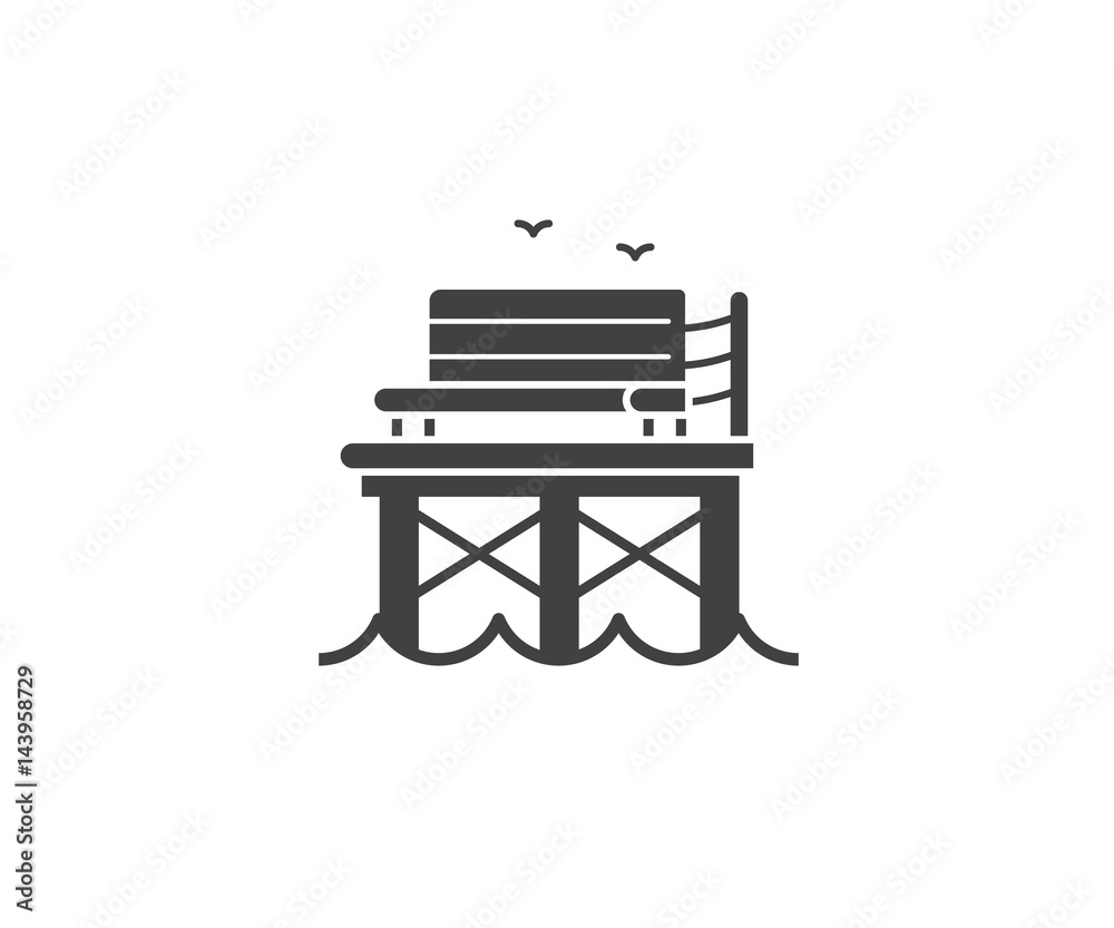 Sea pier icon in outline design. Summer travel logotype silhouette ...