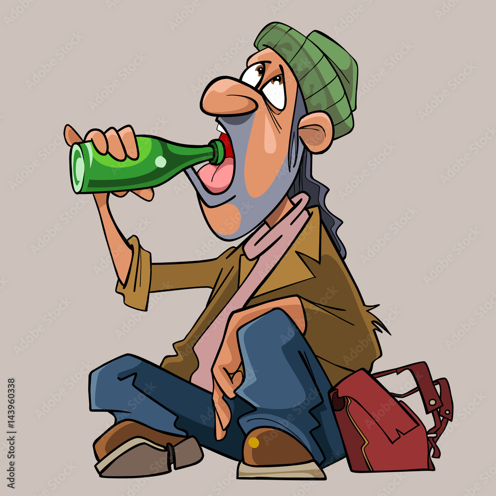 cartoon homeless man drinks sitting on the ground Stock Vector | Adobe ...