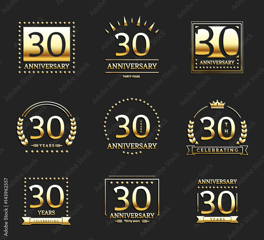 30 years anniversary logo set. Vector illustration. เวกเตอร์สต็อก ...