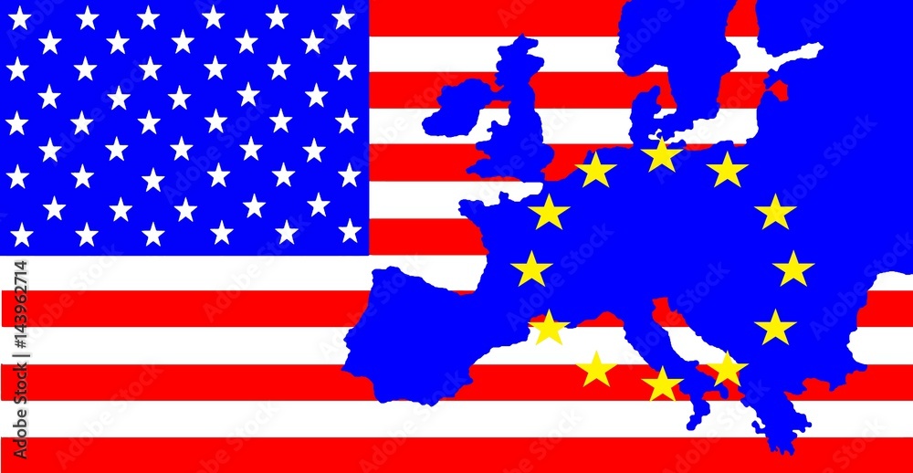 USA and Europe - On the US flag is the map of Europe with the stars ...