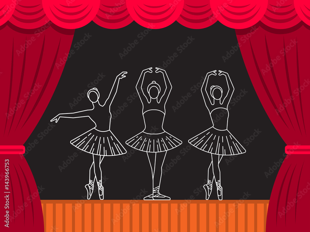 Vector theater scene which depicts the figure of a girl ballerina in a ...