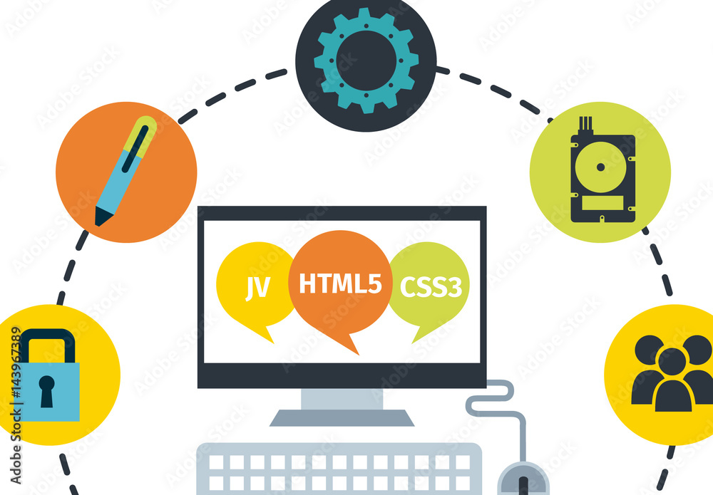 Yellow Orange And Black Web Development Technology Icons Set Stock ...