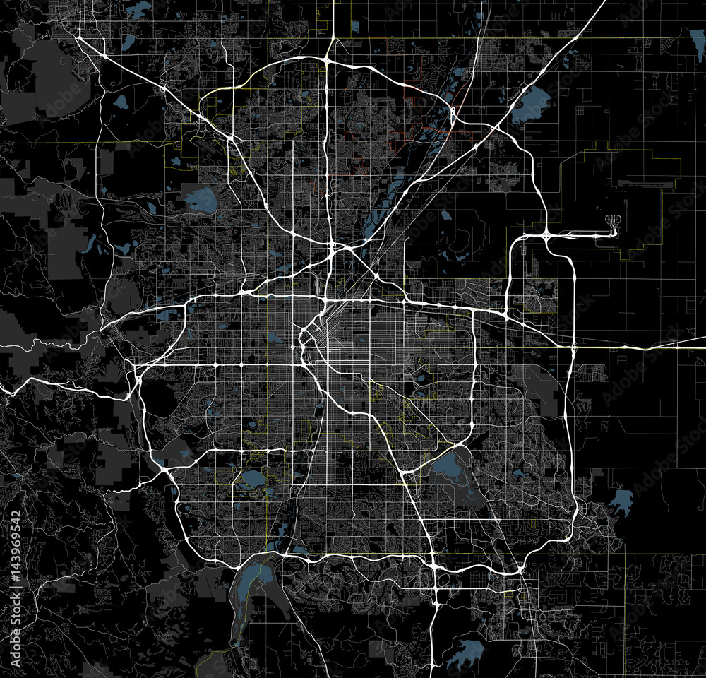 Black and white map of Denver city. Colorado Roads Stock Vector | Adobe ...