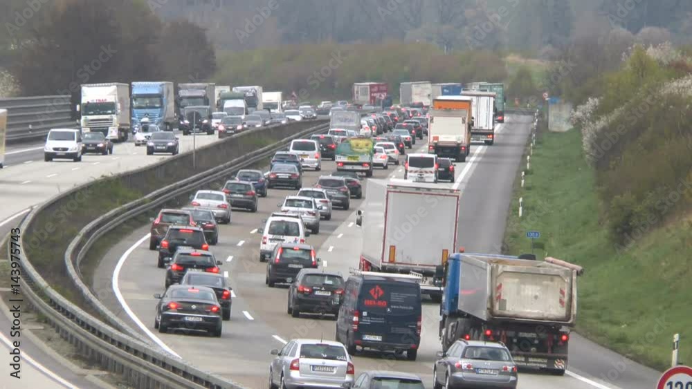 Dense traffic on German highway A3 between Idstein and Bad Camberg. A3 ...