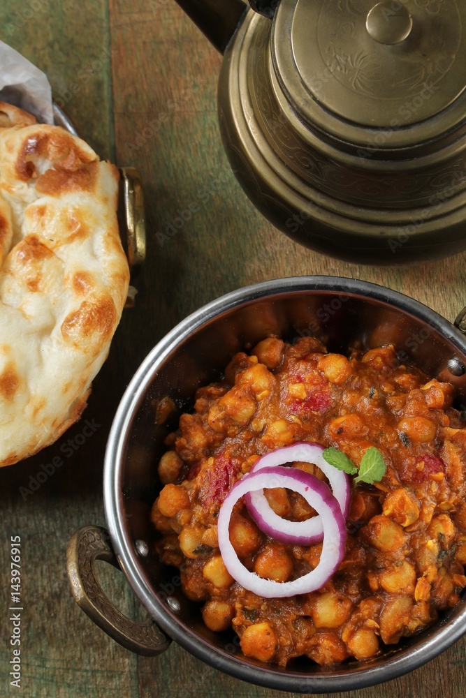 Channa Masala / Chole -Indian Curry with Chickpeas served in a Kadai ...