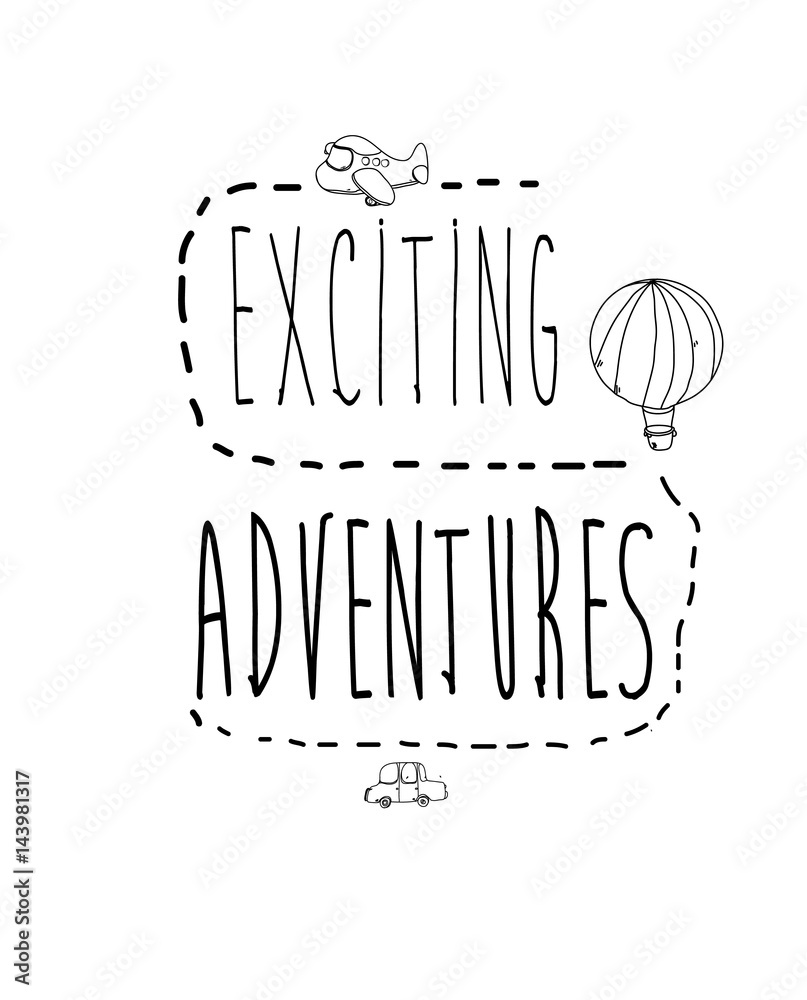 drawing with text exciting adventure with transport Stock Vector ...