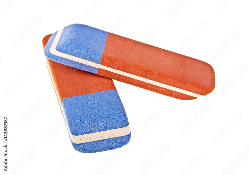 Two erasers isolated on white background Stock Photo | Adobe Stock