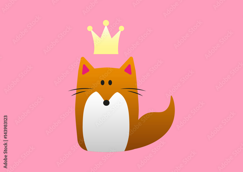 Cute cartoon vector fox princess with crown Stock Vector | Adobe Stock
