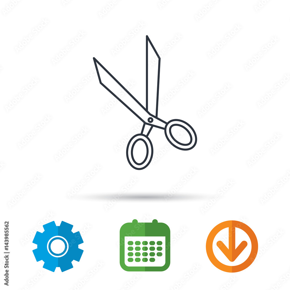 Tailor scissors icon. Hairdressing sign. Grooming symbol. Calendar ...