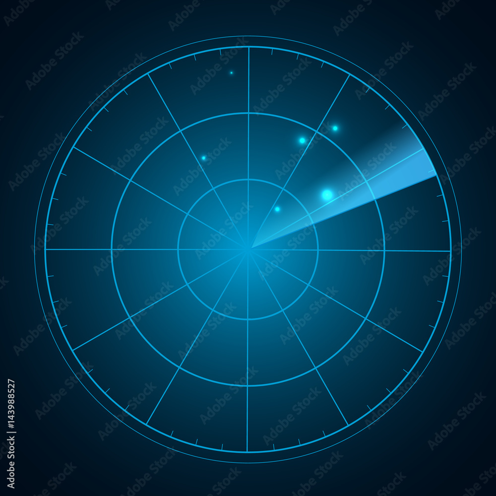 Blue radar screen with targets in process ,dynamic illustration ...