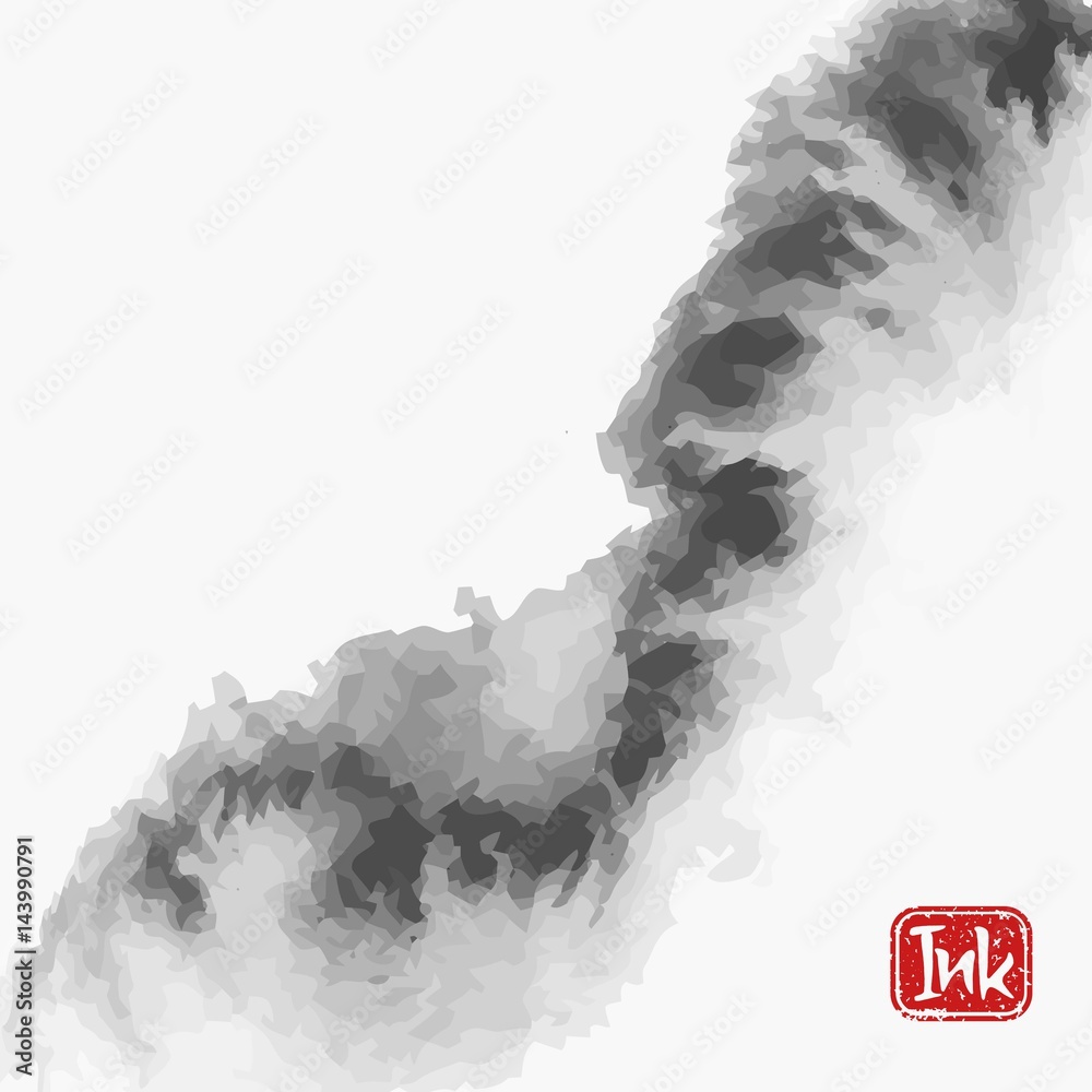 Ink wash painting on white background. Asian style vector illustration ...