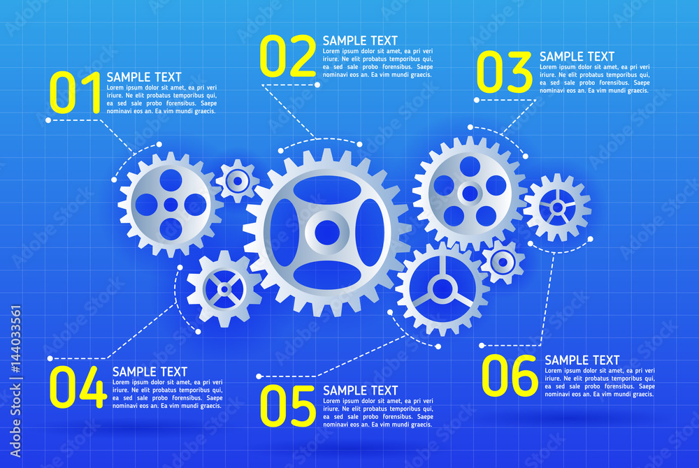 Abstract gears infographic. Mechanism with integrated gears for ...
