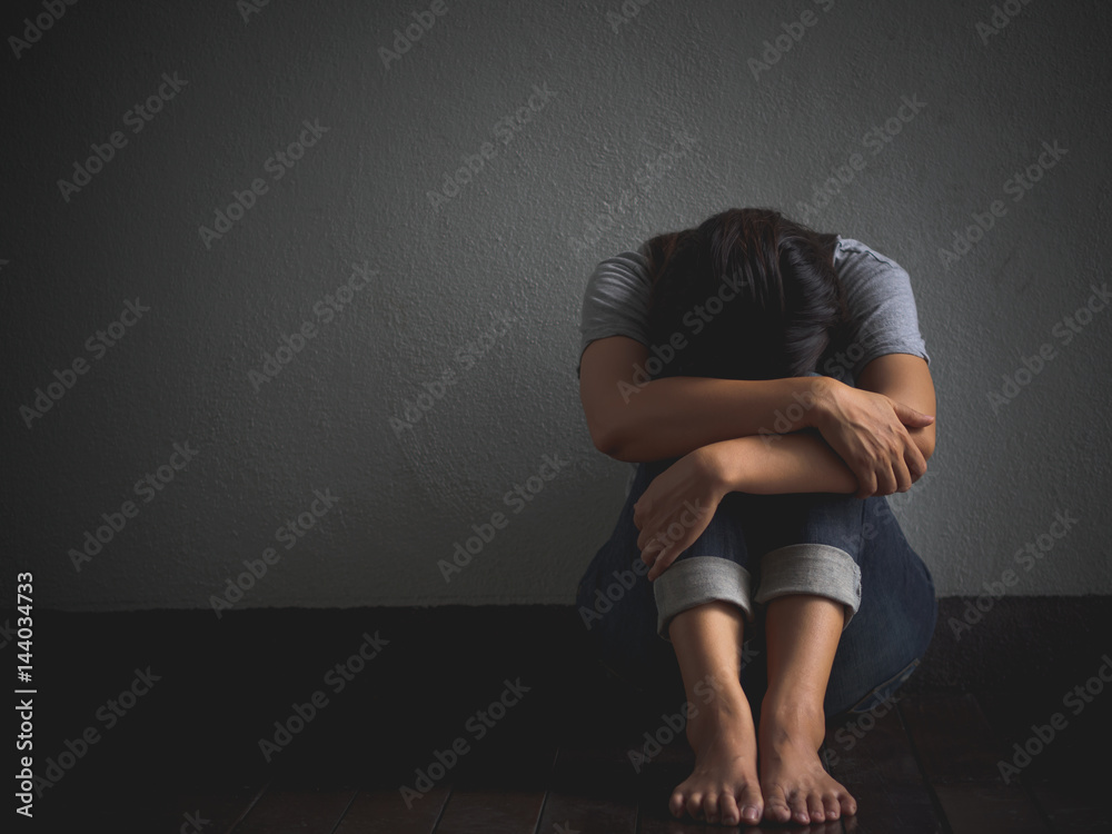 Sad Woman Hug Her Knee And Cry Sad Woman Sitting Alone In A Empty Room