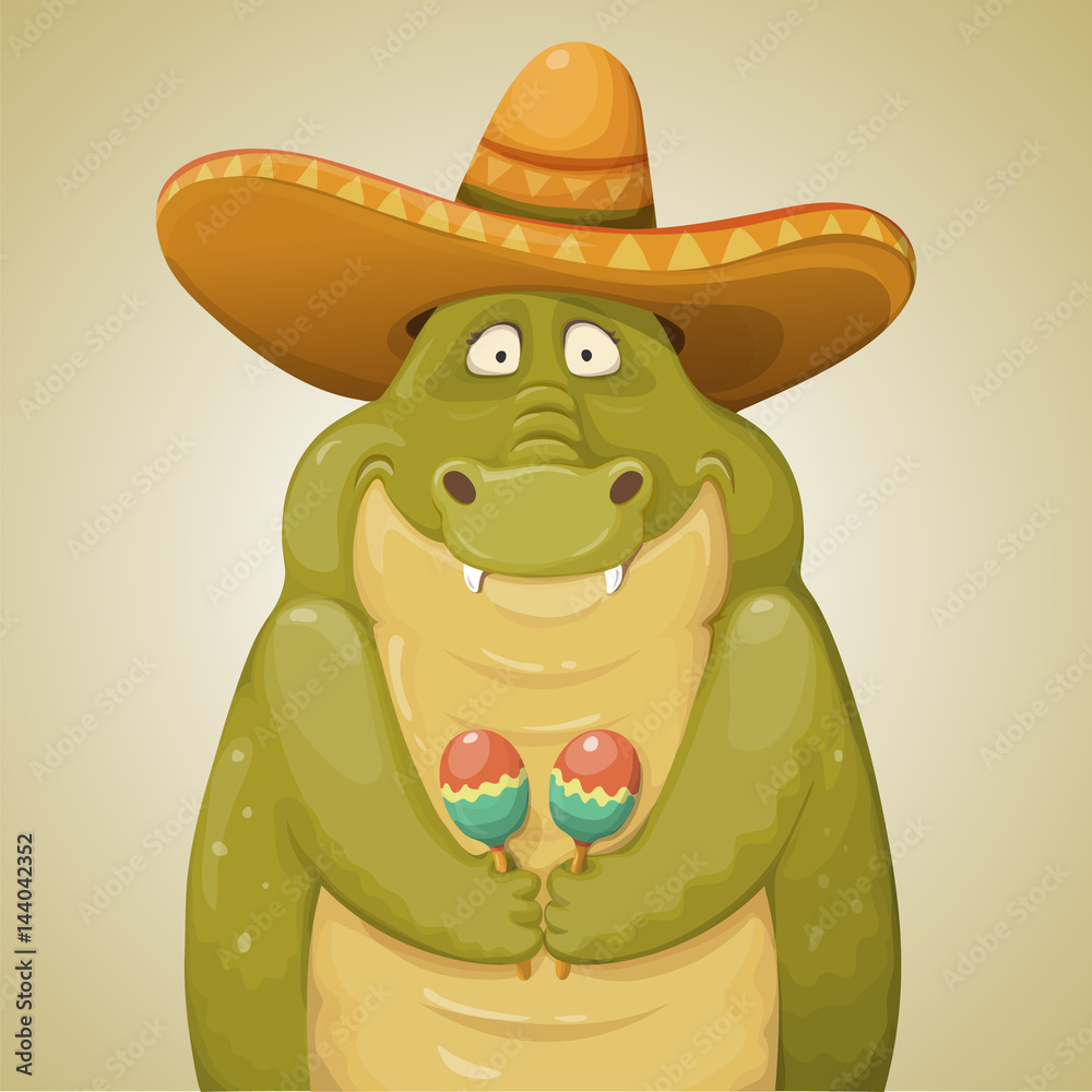 cute cartoon crocodile with mexican sombrero and maracas. children's ...