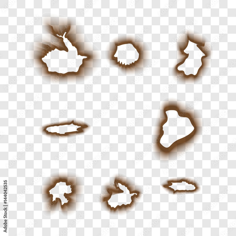 Burnt scorched paper hole vector illustration on transparent background ...