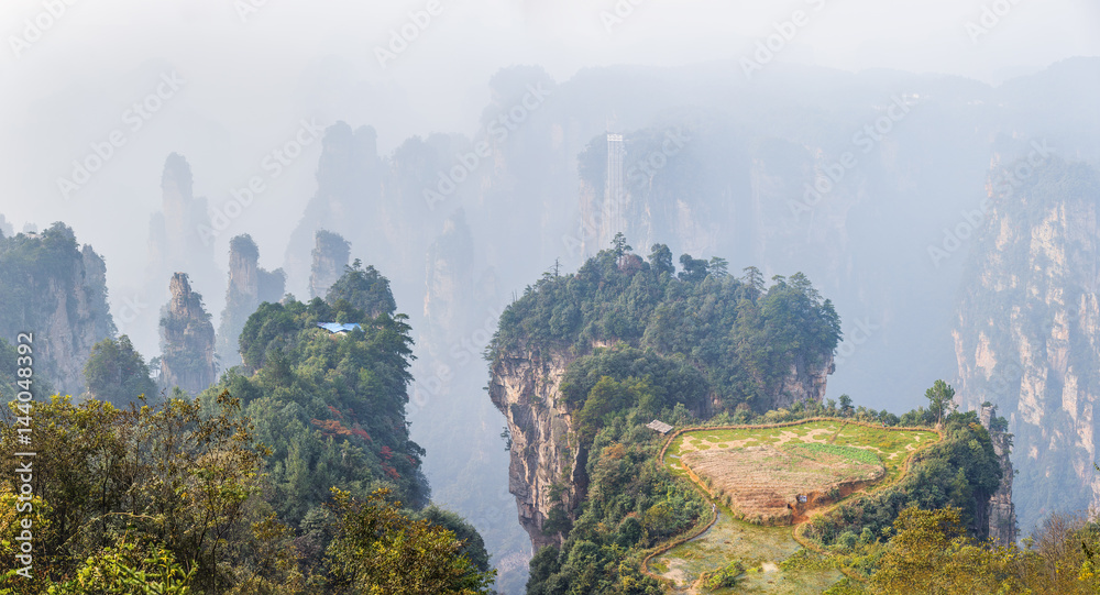 Panorama of the Rock column mountain (Avatar rocks). Zhangjiajie ...