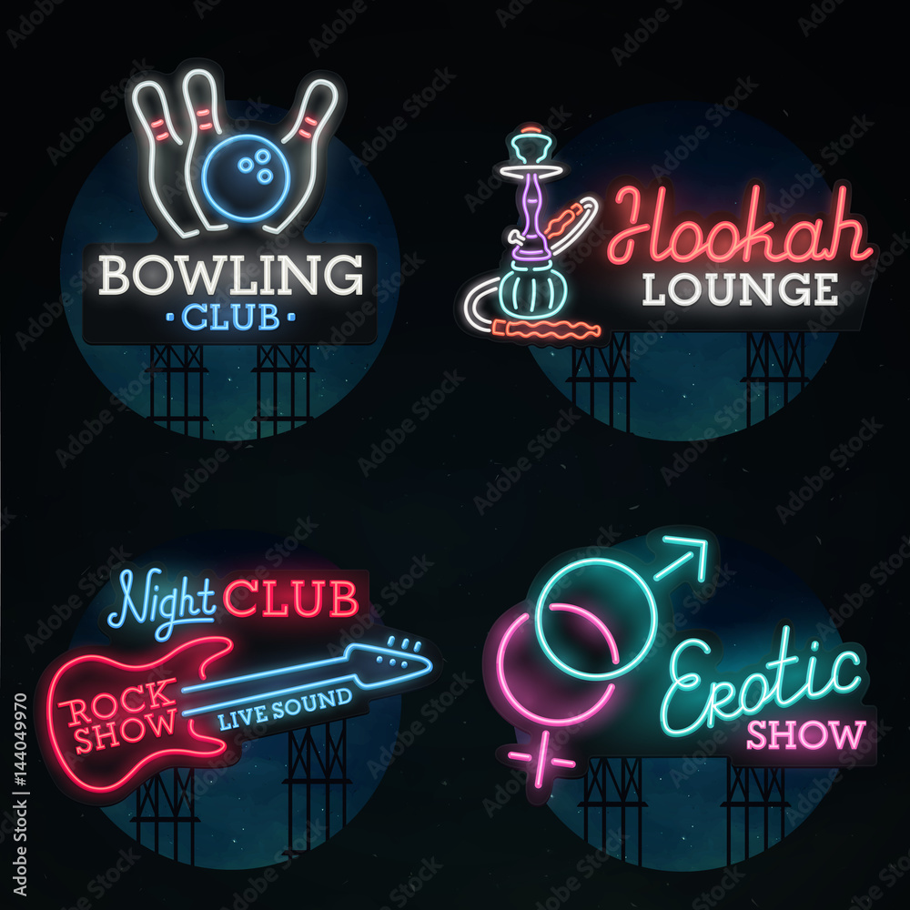 Set neon sign. Neon sign, bright signboard, light banner. Stock Vector ...