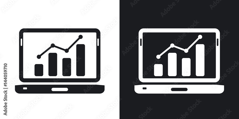 Vector laptop icon with business graph on the screen. Two-tone version ...