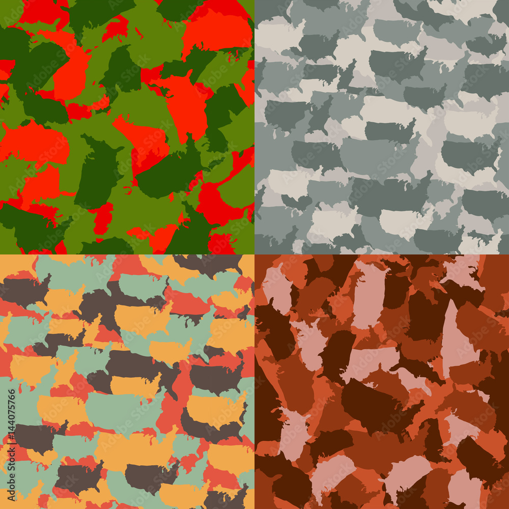 Set of USA shape camo seamless pattern. Colorful America urban ...