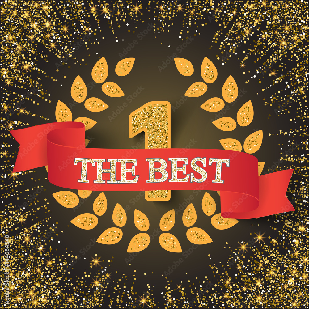 The Best, number one background with red ribbon, olive branch on ...