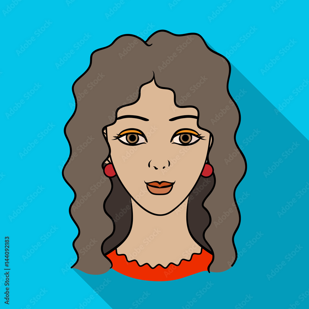 Avatar of a woman with curly hair.Avatar and face single icon in flat ...