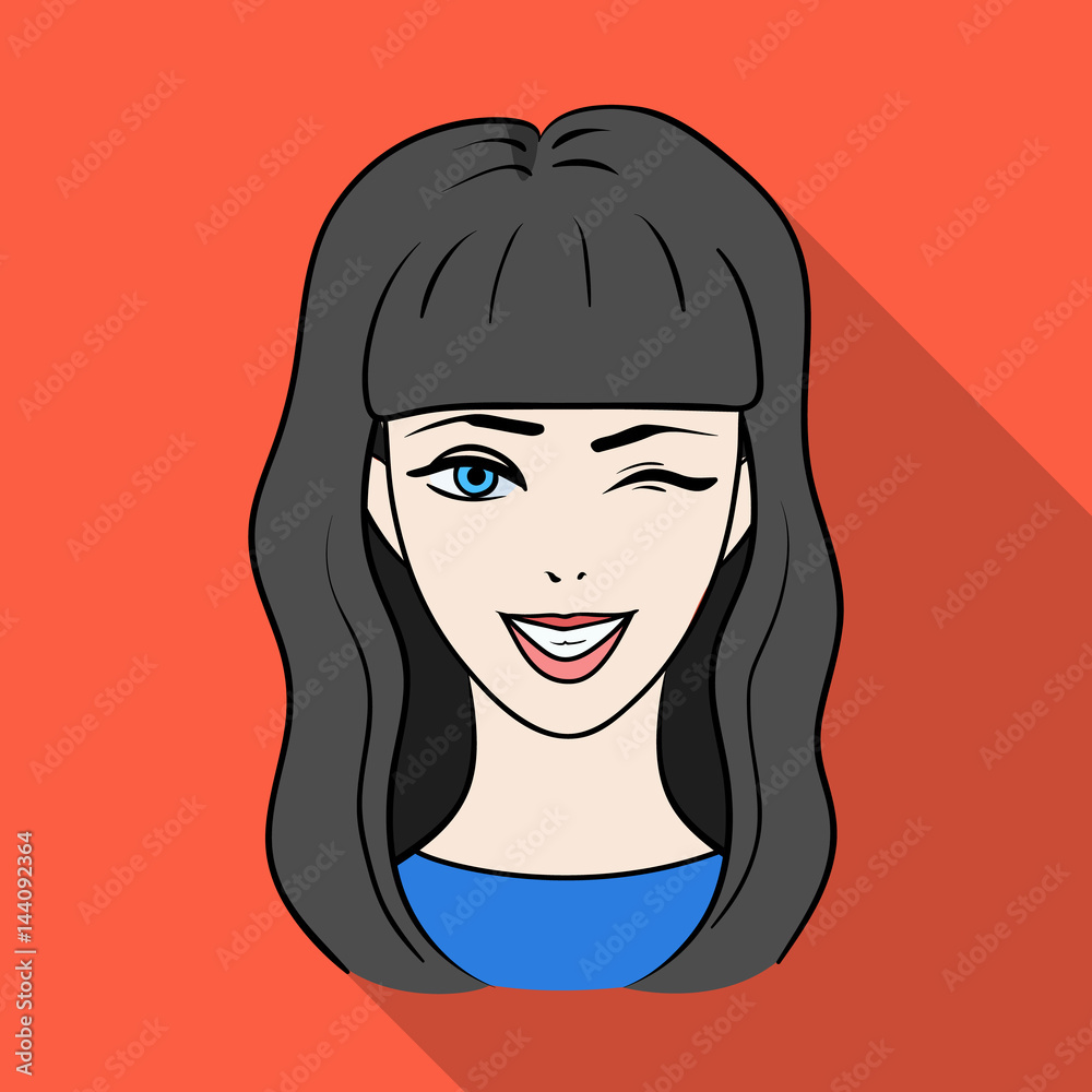 Avatar girl with long dark hair.Avatar and face single icon in flat ...